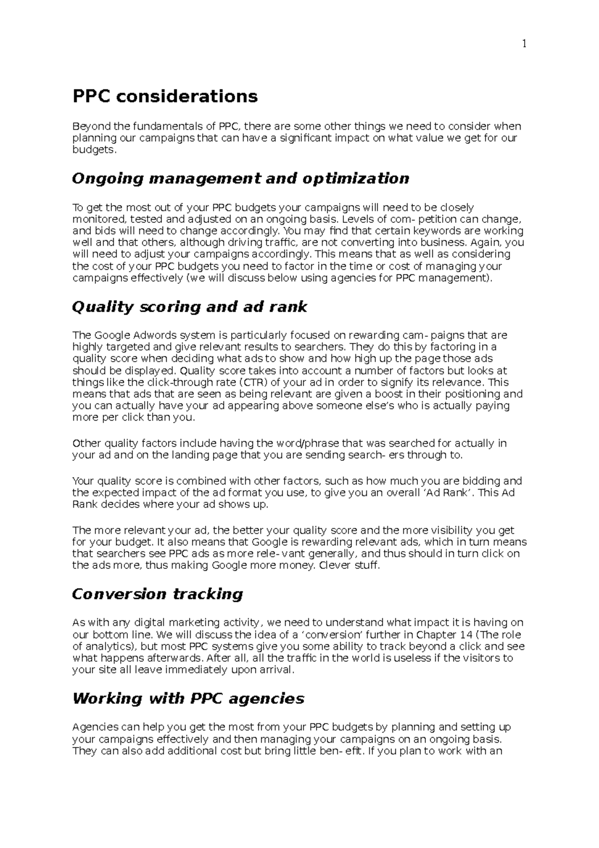 Notes-3 - SEO and Paid search - 1 PPC considerations Beyond the ...