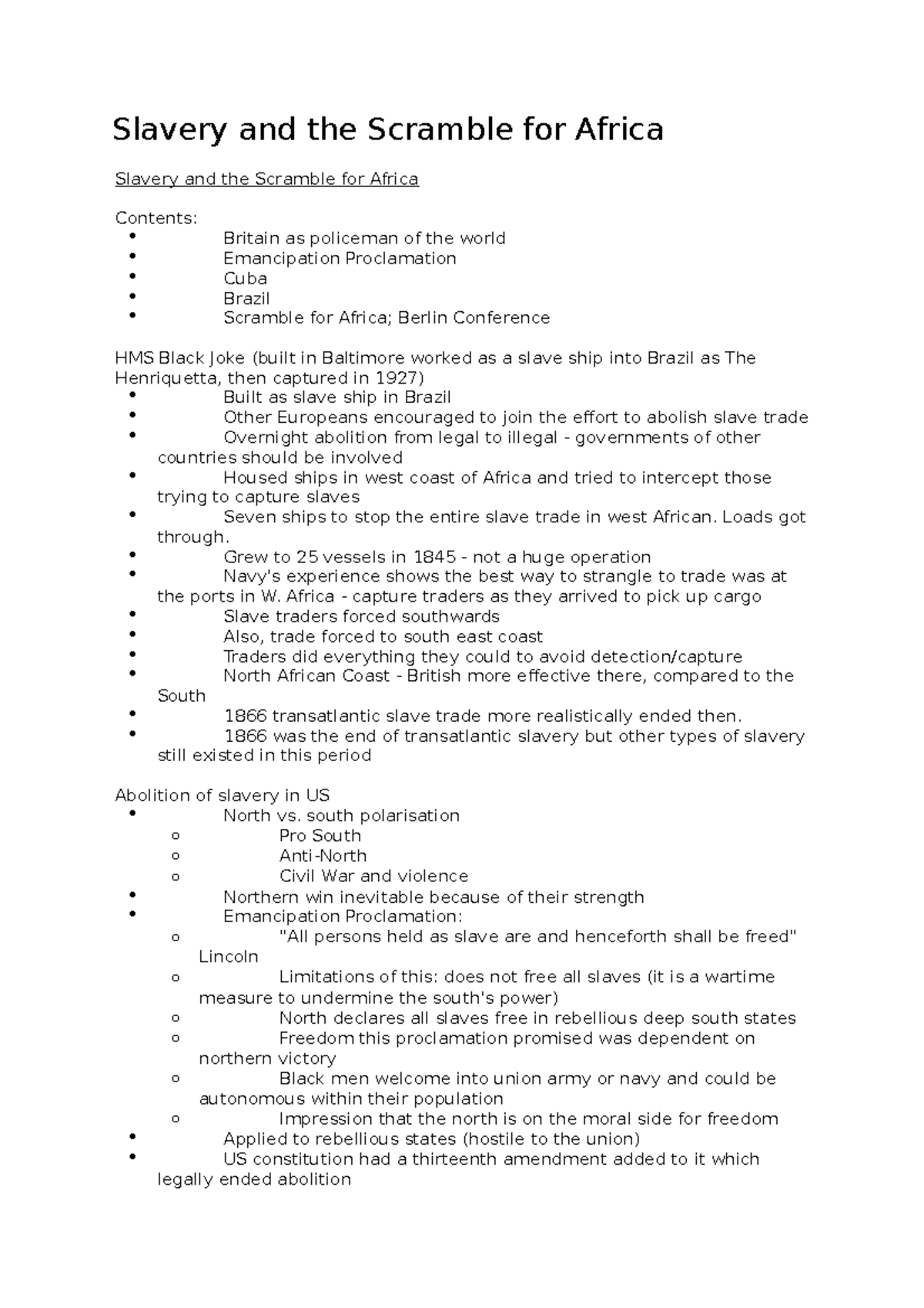 Slaveyr l10 - Lecture notes - Slavery and the Scramble for Africa ...