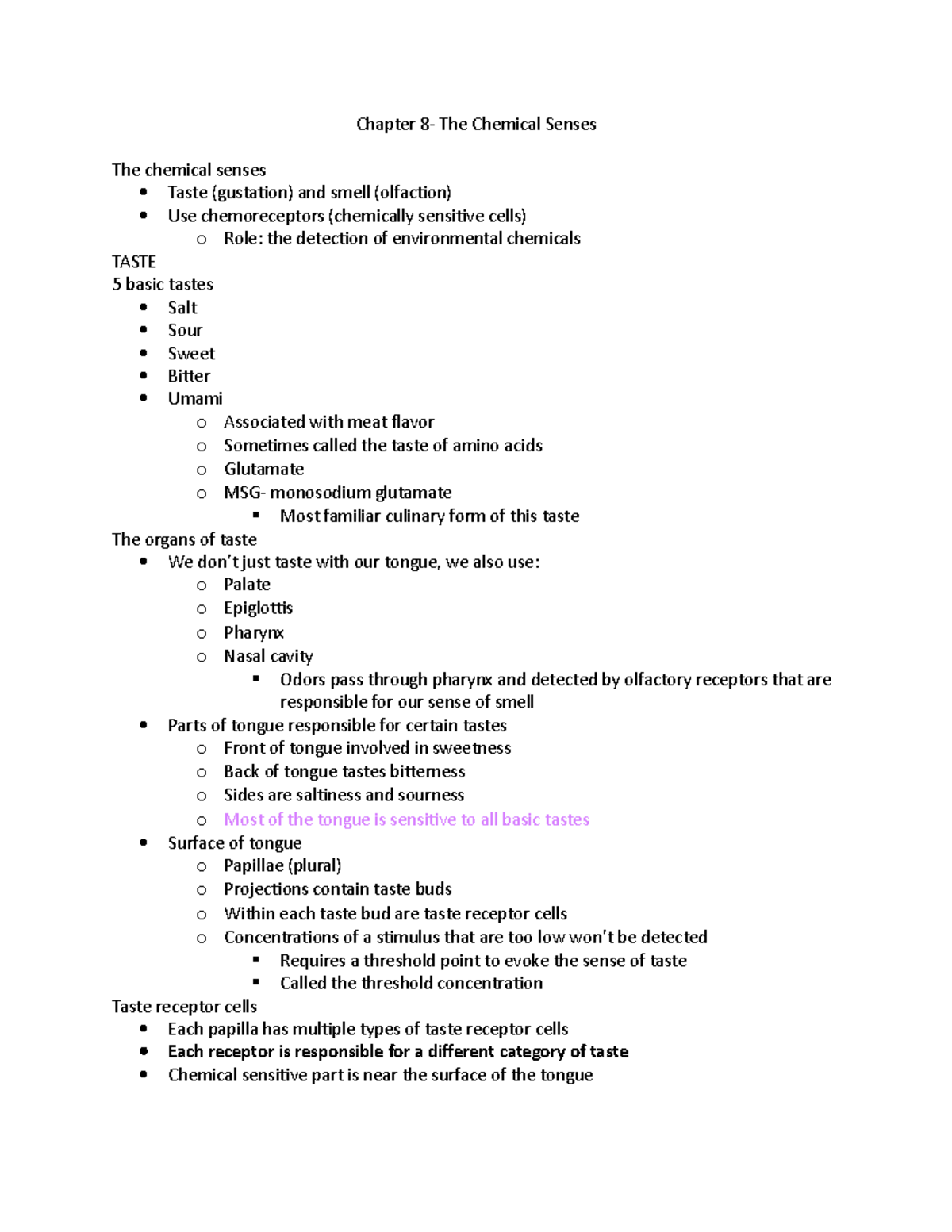 Chapter 8- Chemical Senses - Chapter 8- The Chemical Senses The ...