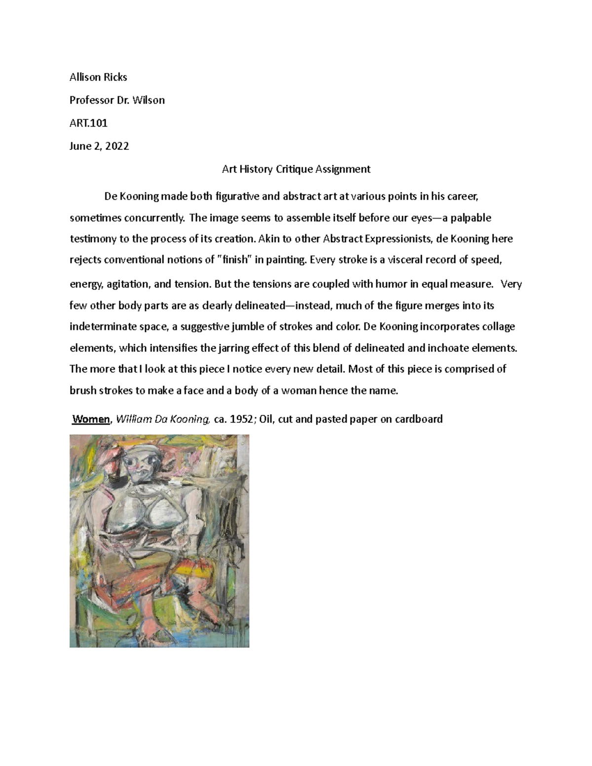 Art History Critique Assignment - Allison Ricks Professor Dr. Wilson ...