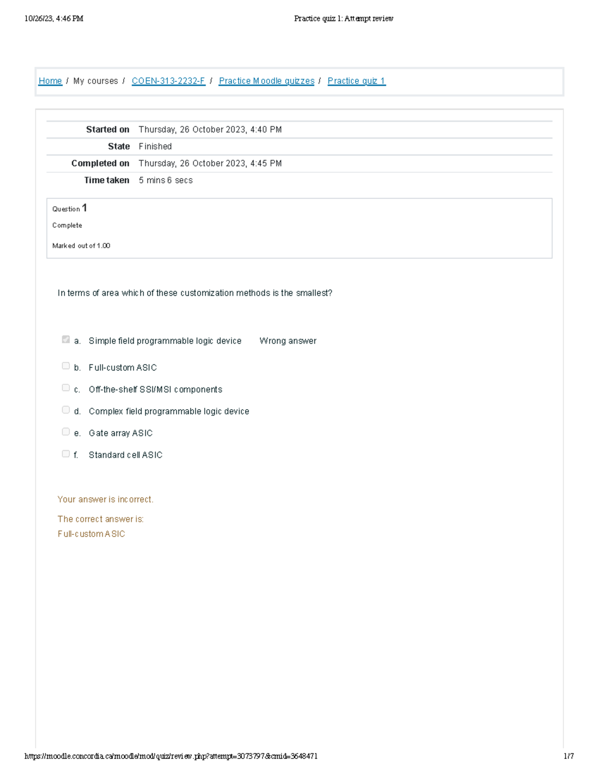 Practice Quiz 1 (Attempt Review) - Home / My courses / COEN-313-2232-F / Practice Moodle quizzes ...