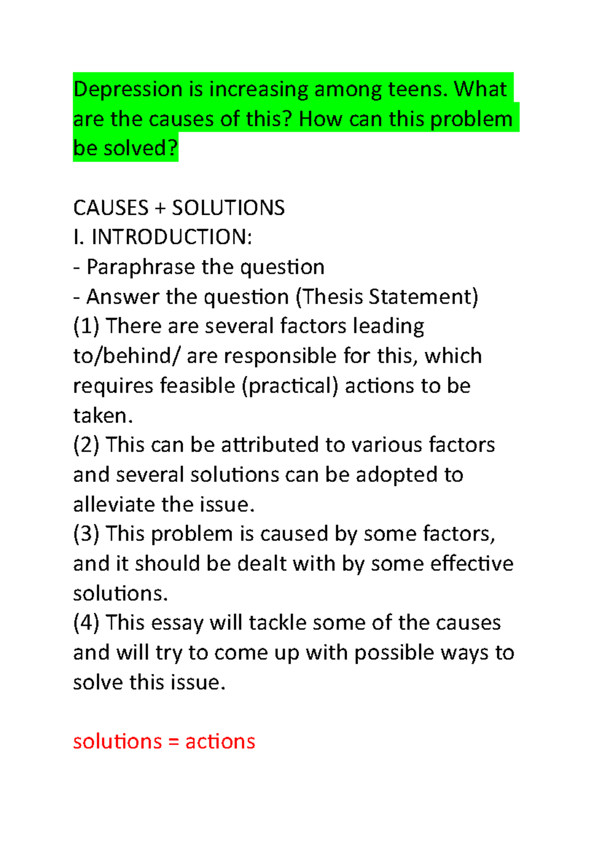 Cause Solution Essay - Depression is increasing among teens. What are ...