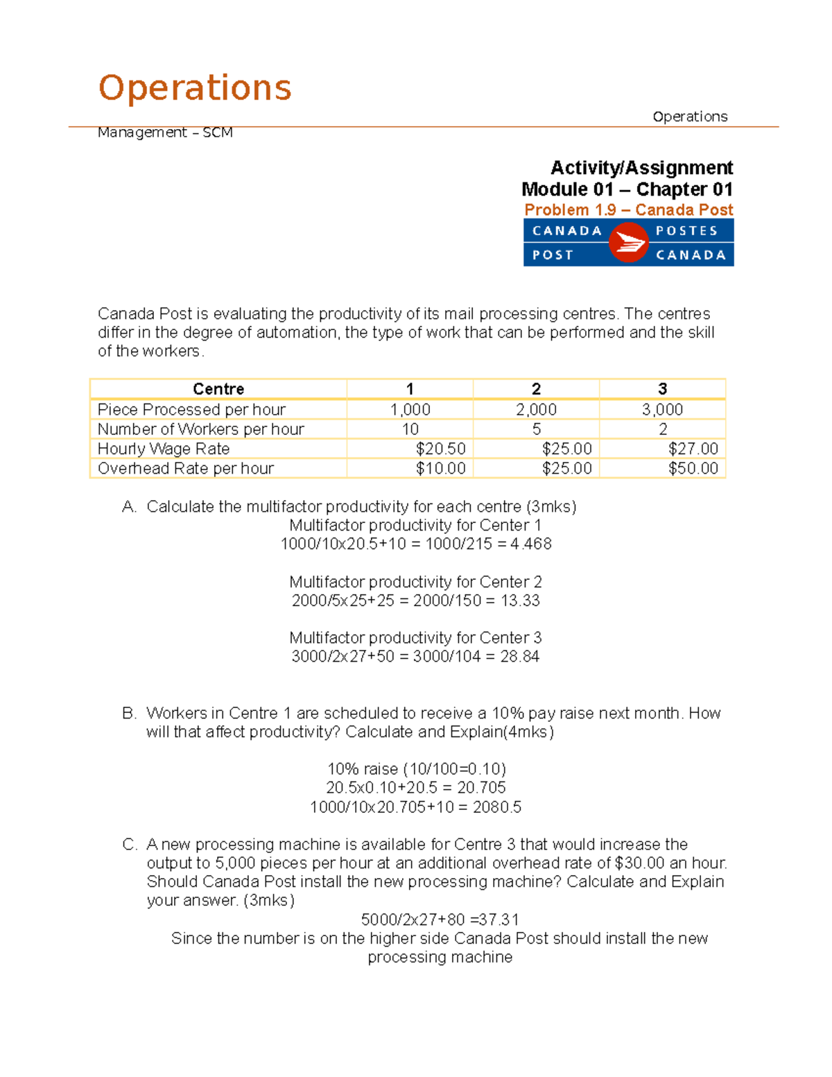 2020 - Module 01 - Chapters 1 & 2 - Question 1.9 - Canada POST ...