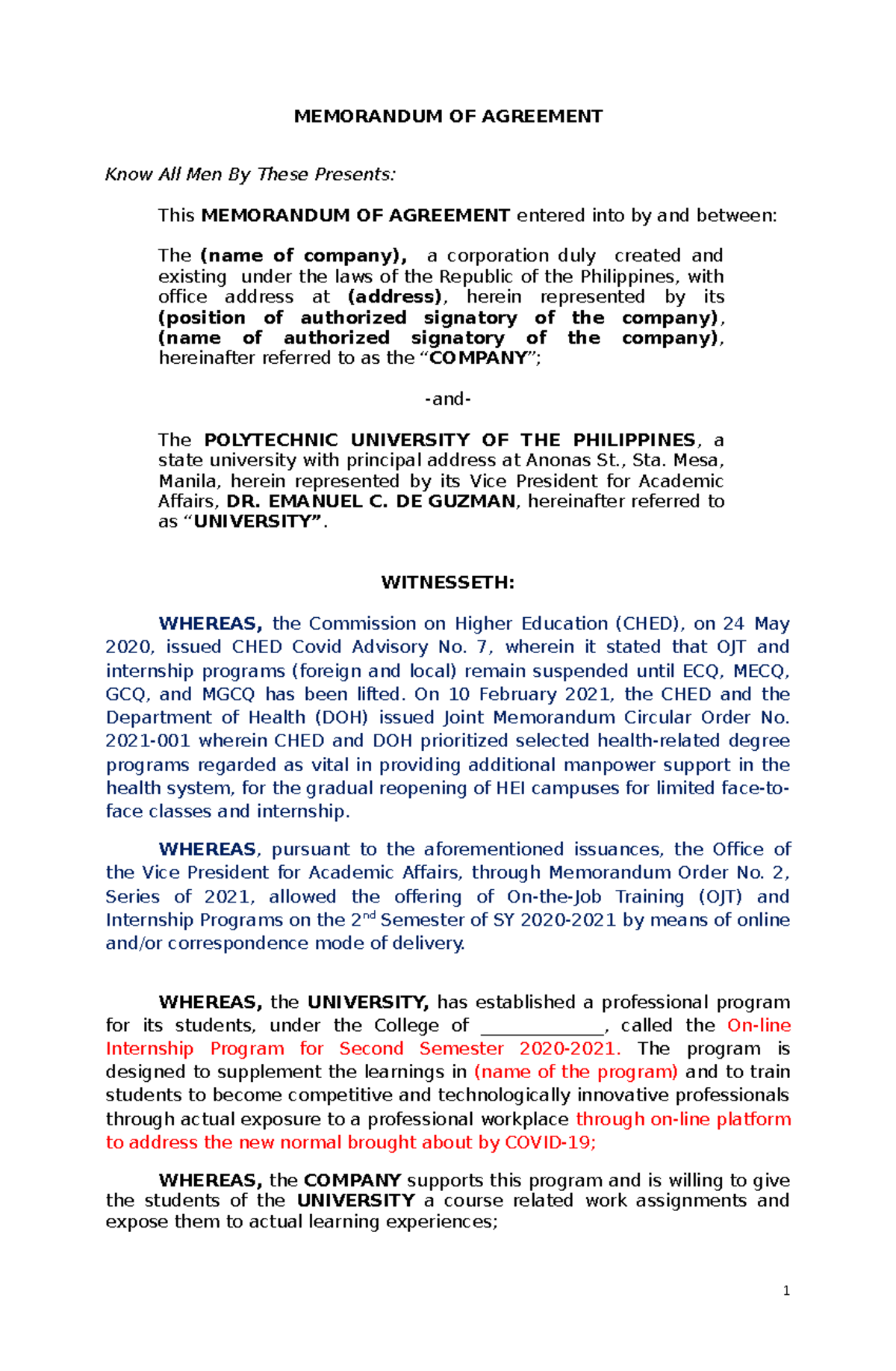 The memo - Hehehe - MEMORANDUM OF AGREEMENT Know All Men By These ...