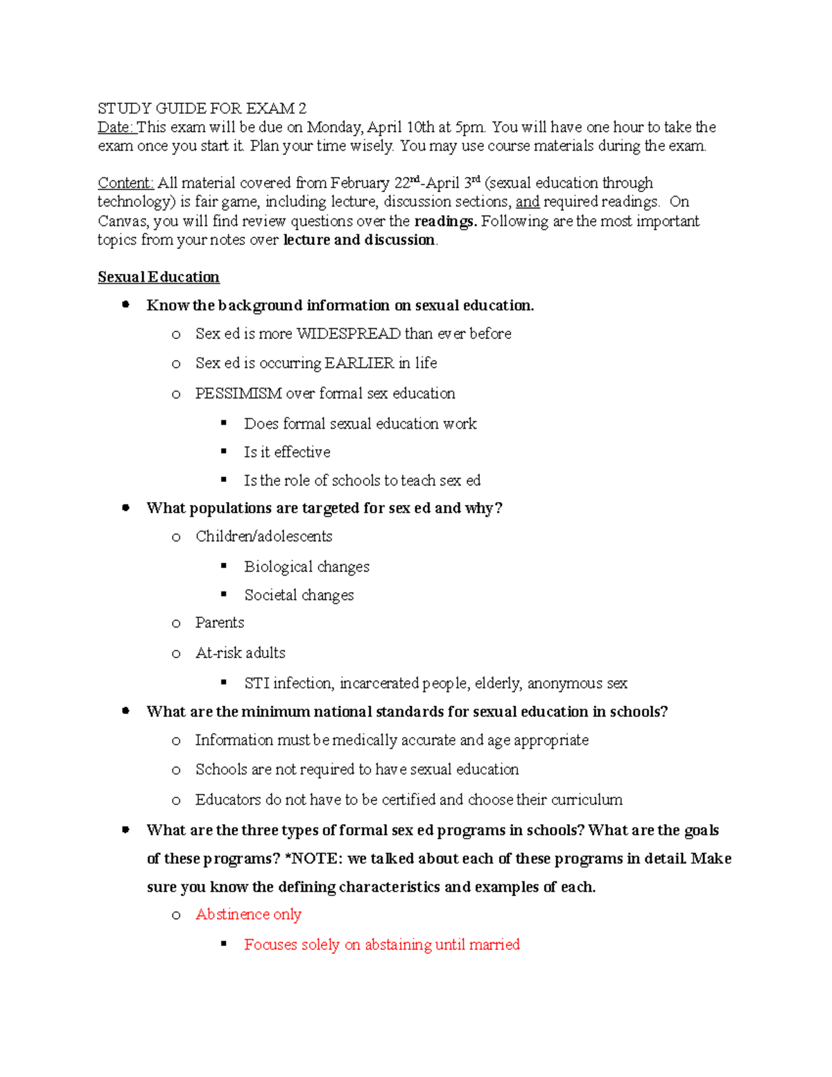CMN 368 Study Guide FOR EXAM 2 - STUDY GUIDE FOR EXAM 2 Date: This exam will be due on Monday ...