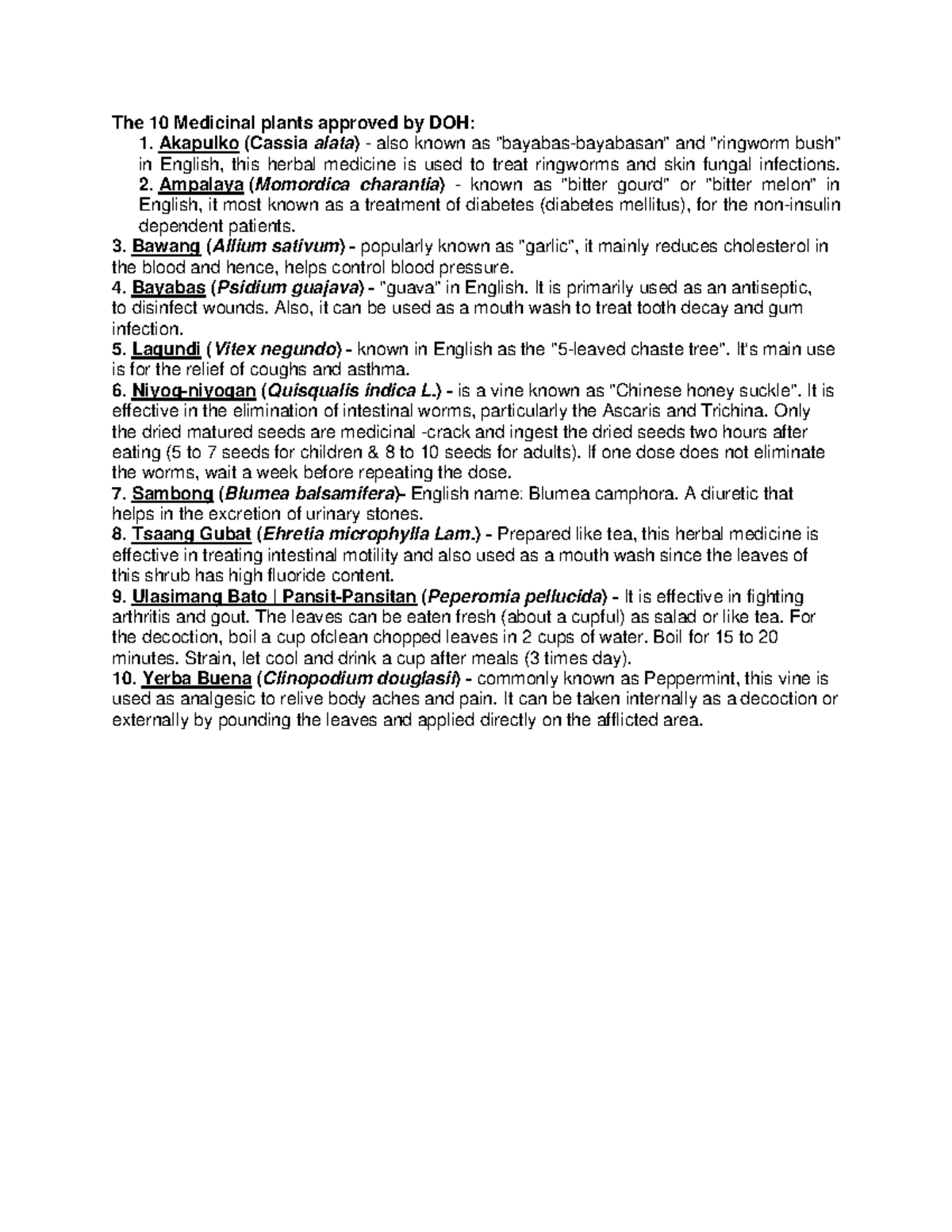The 10 Medicinal plants approved by DOH - Akapulko (Cassia alata ...