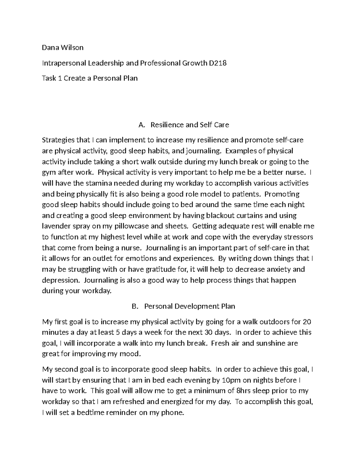 Dana Wilson D218 Task 1 Personal Development Plan - Dana Wilson ...