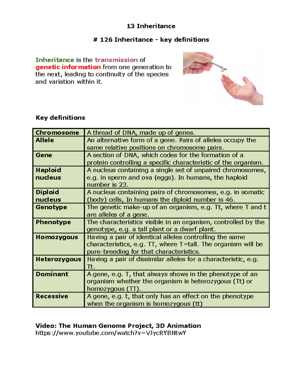 13 Inheritance Biology Notes Igcse 2014 - 13 Inheritance 126 ...