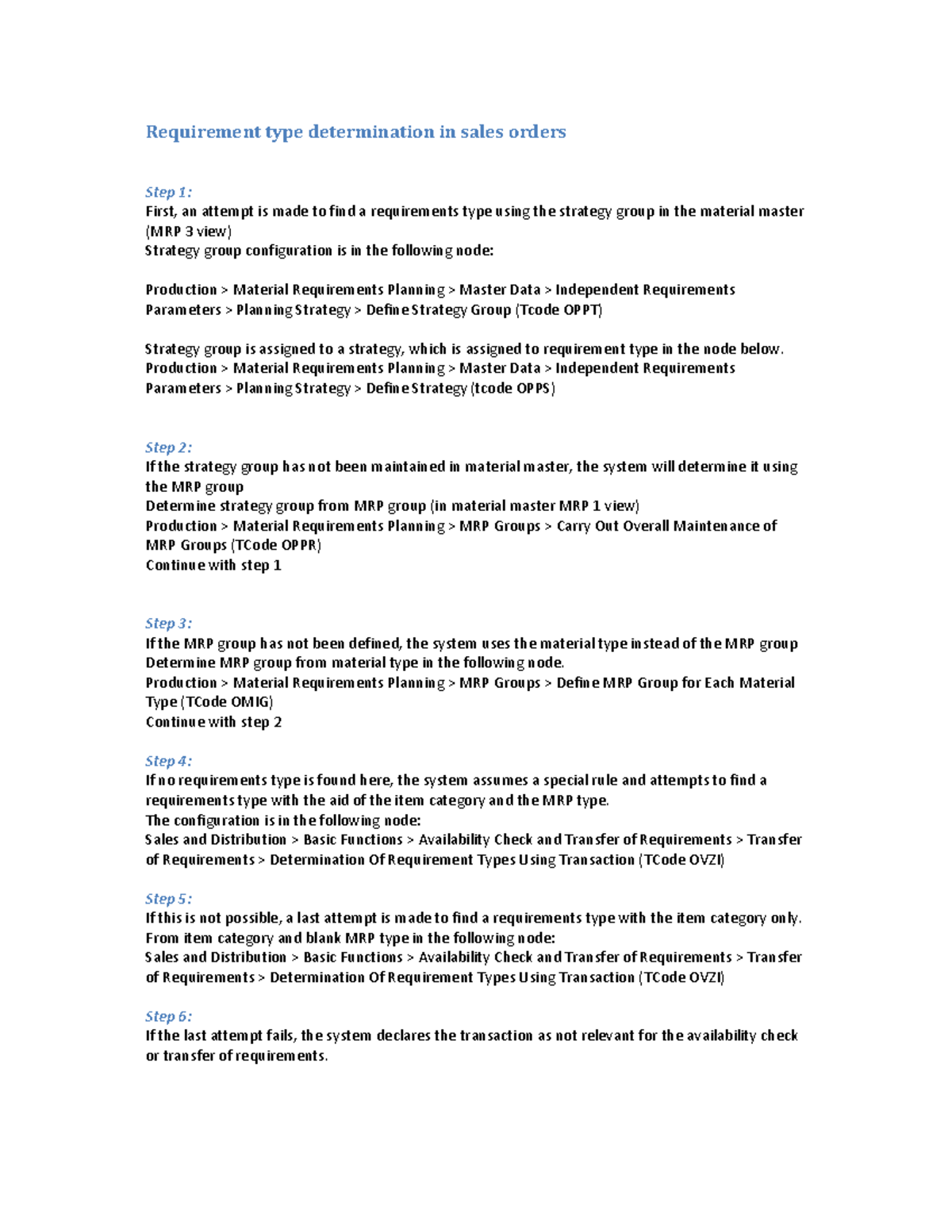 Requirement type determination in sales orders - Production > Material ...