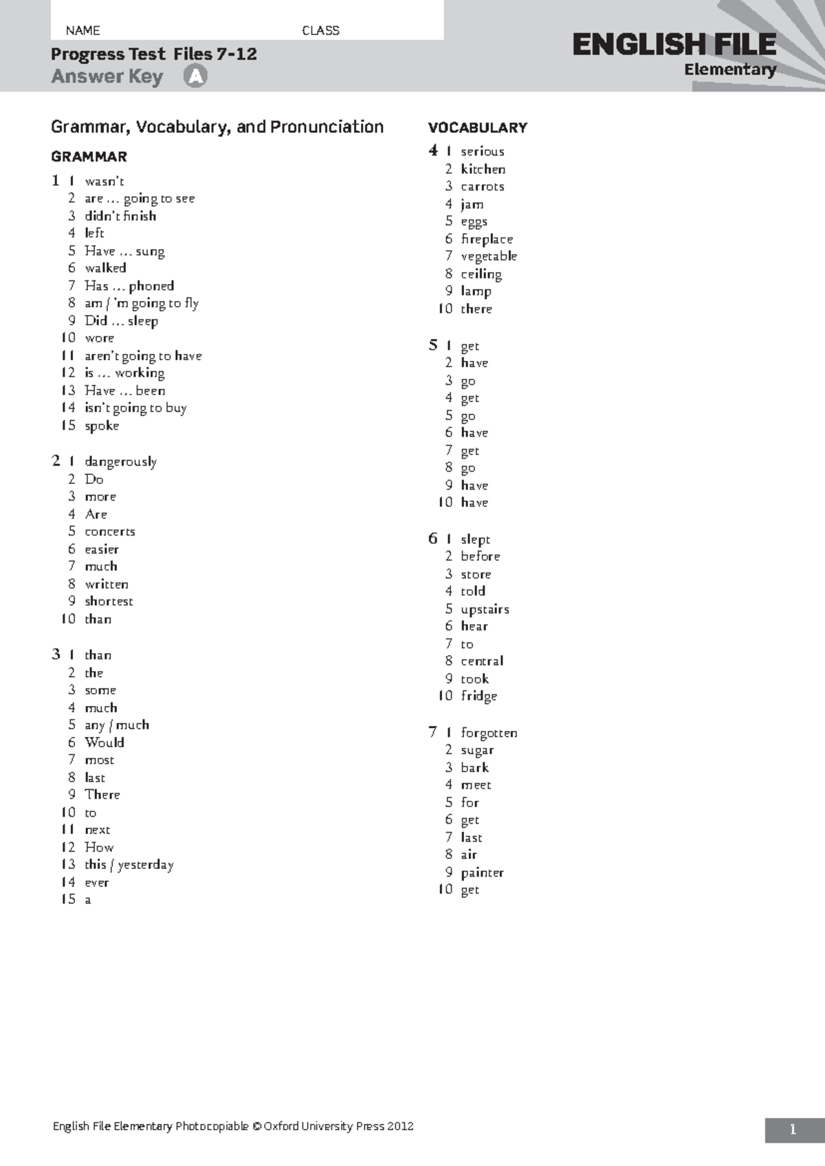 EF3e elem progresstest 7 12 answerkey - Progress Test Files 7– Answer ...