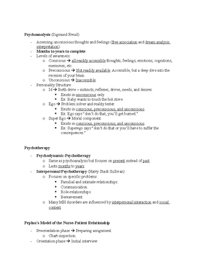 Week 1 Notes - NURS 222 – Mental Health WEEK 1 **Mental Health Review ...