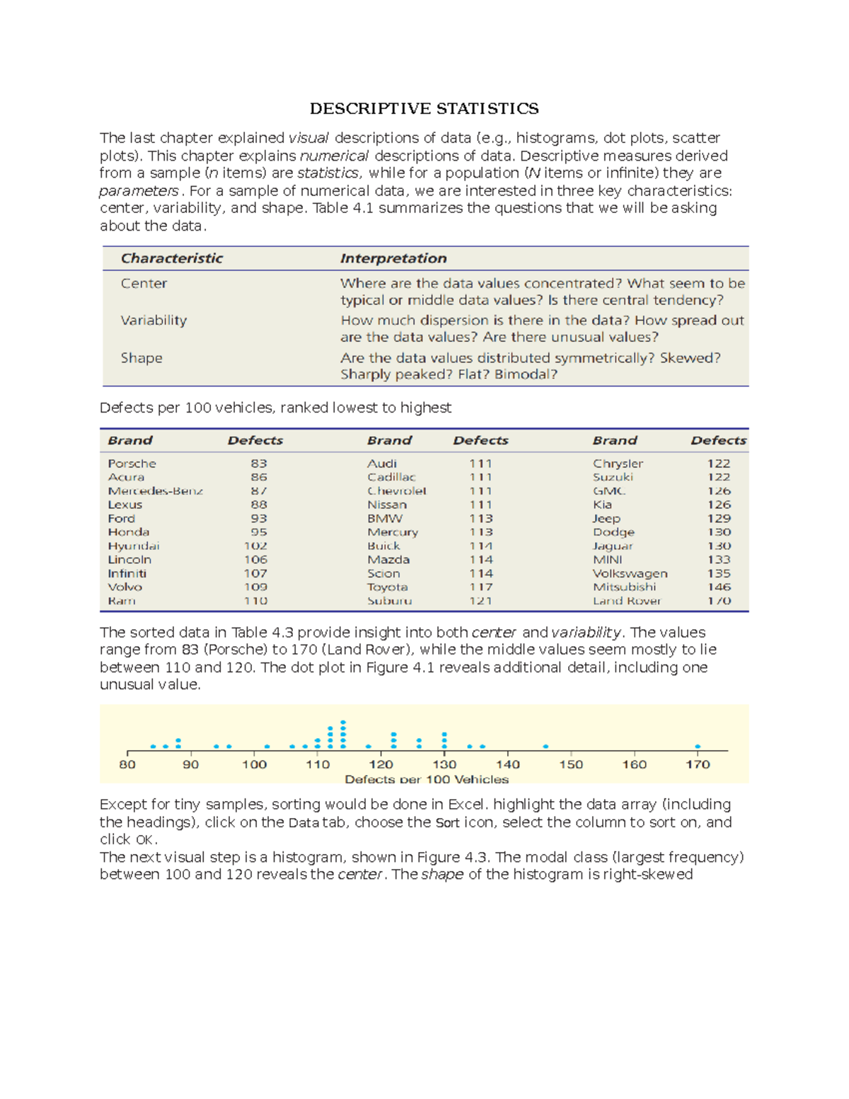 Descriptive S Tatistics - DESCRIPTIVE STATISTICS The last chapter ...