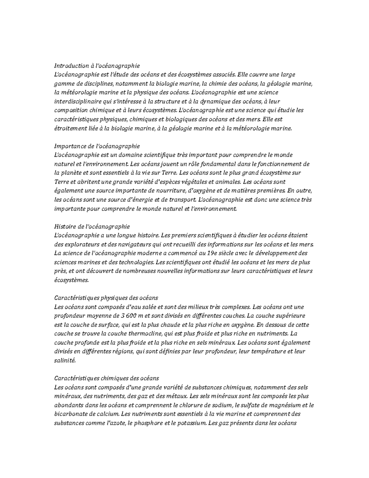 Oceanography Study Notes - Introduction à l’océanographie L ...