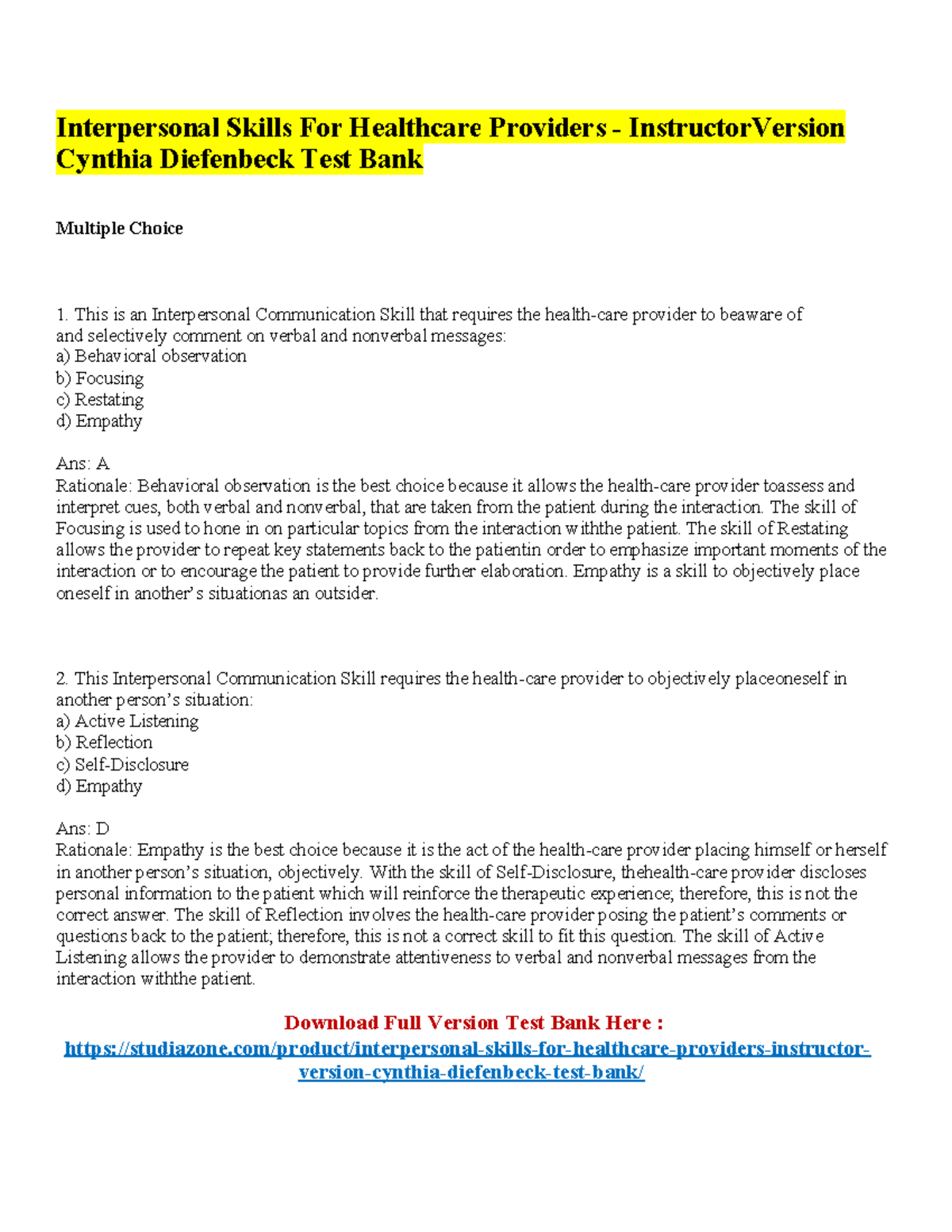 Interpersonal Skills For Healthcare Providers - Instructor Version ...