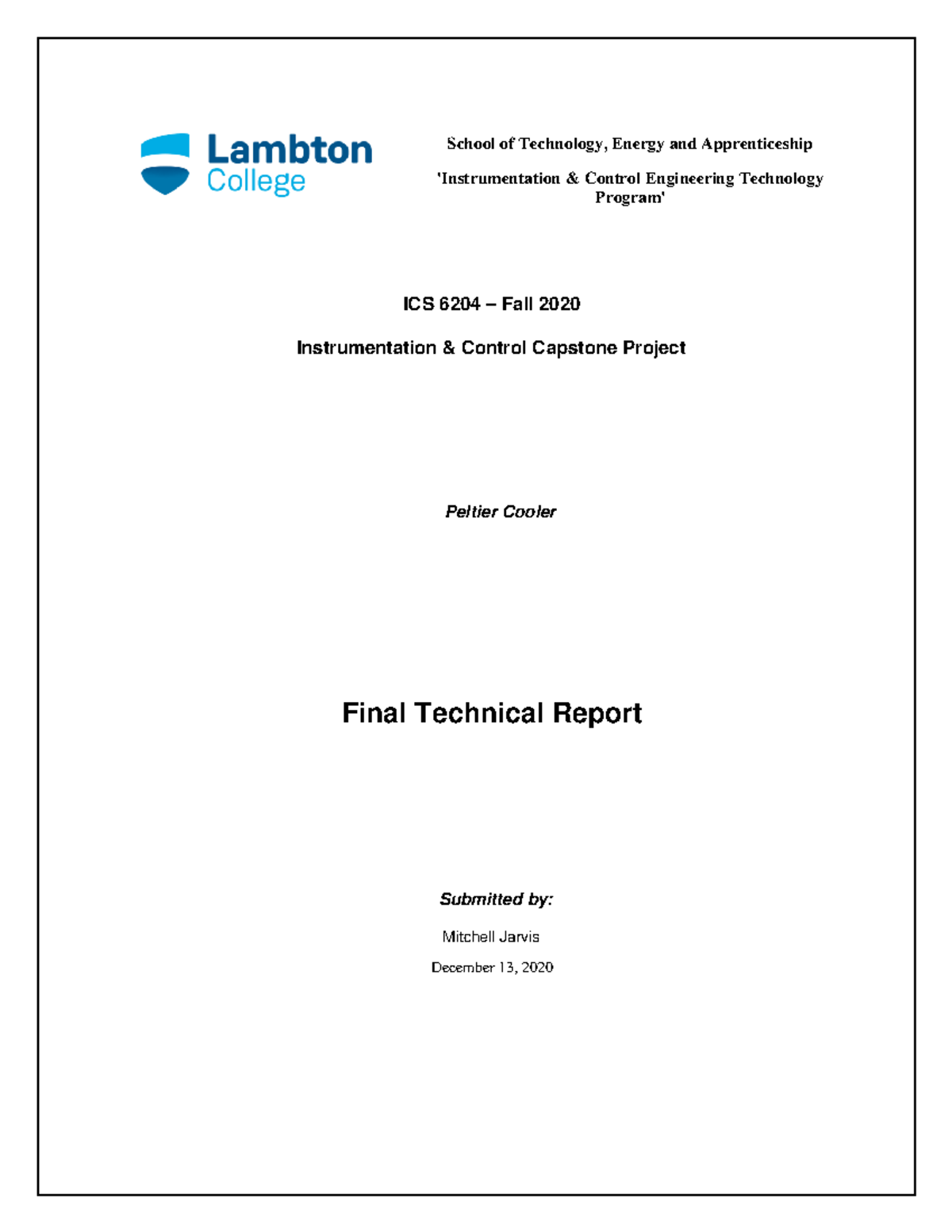 Final Technical Report Decemeber:2020 - School of Technology, Energy ...