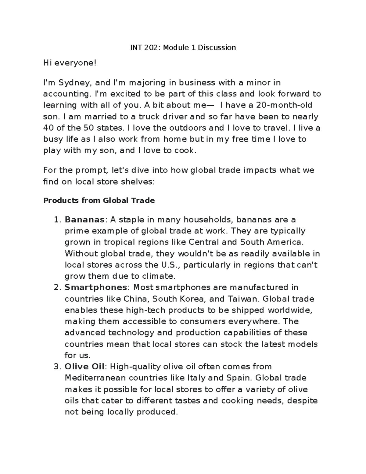 INT 202 Module 1 Discussion 1 - INT 202: Module 1 Discussion Hi ...