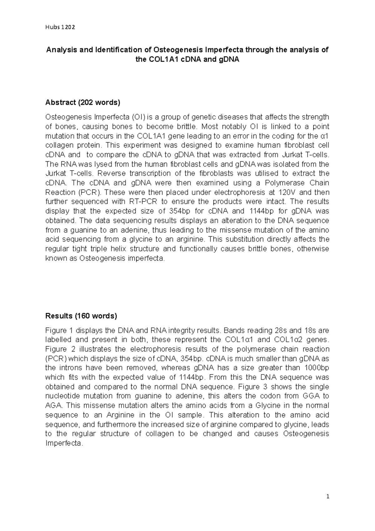 DNA LAB Report - Hubs 1202 Analysis and Identification of Osteogenesis ...