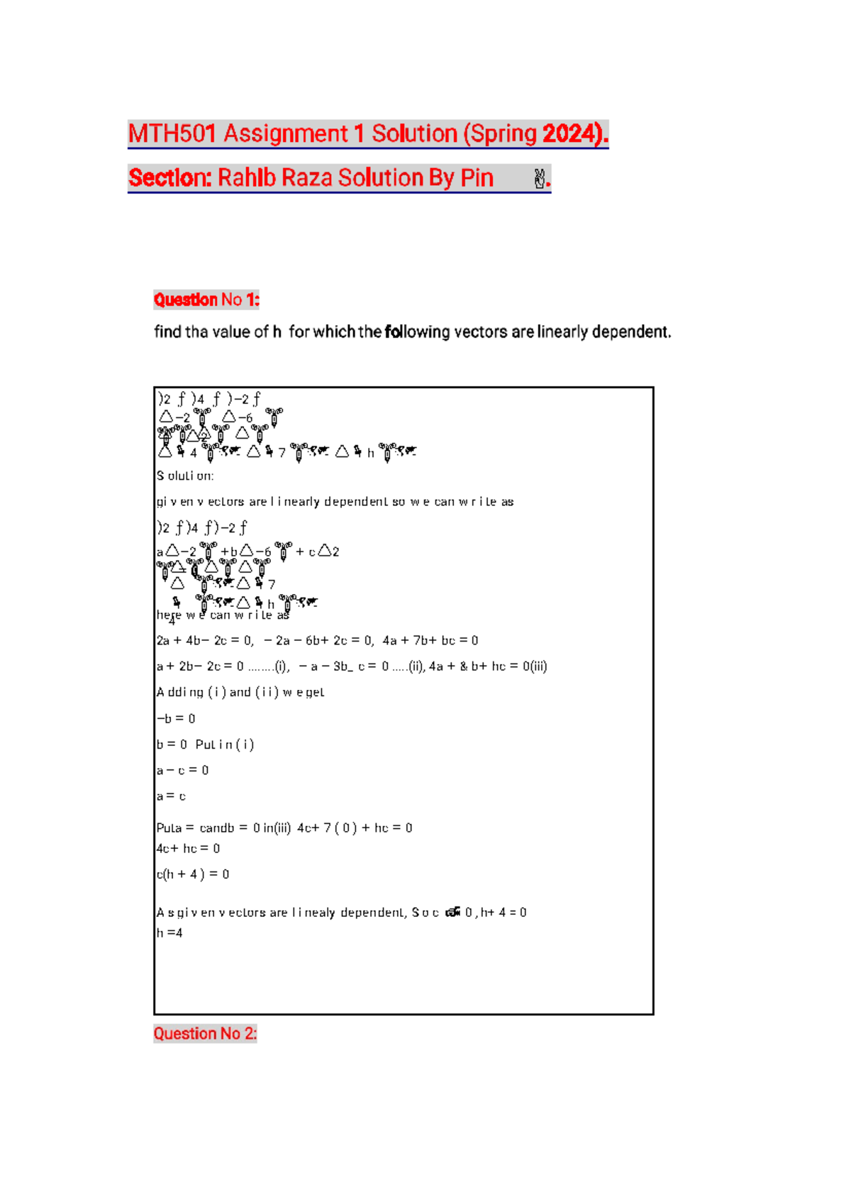 MTH501 Assignment 1 Solution Rahib (R) By Pin ️ - ) 2 ƒ ) 4 ƒ )– 2 ƒ 4 7 h - Studocu