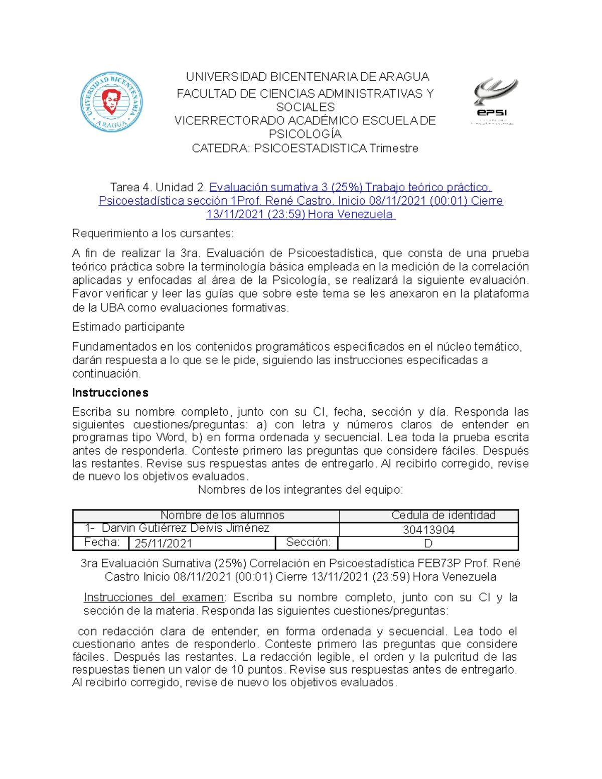 3ra Sumativa 25% UBA EPSI Psicoestadística RACP 2021-3T - UNIVERSIDAD ...