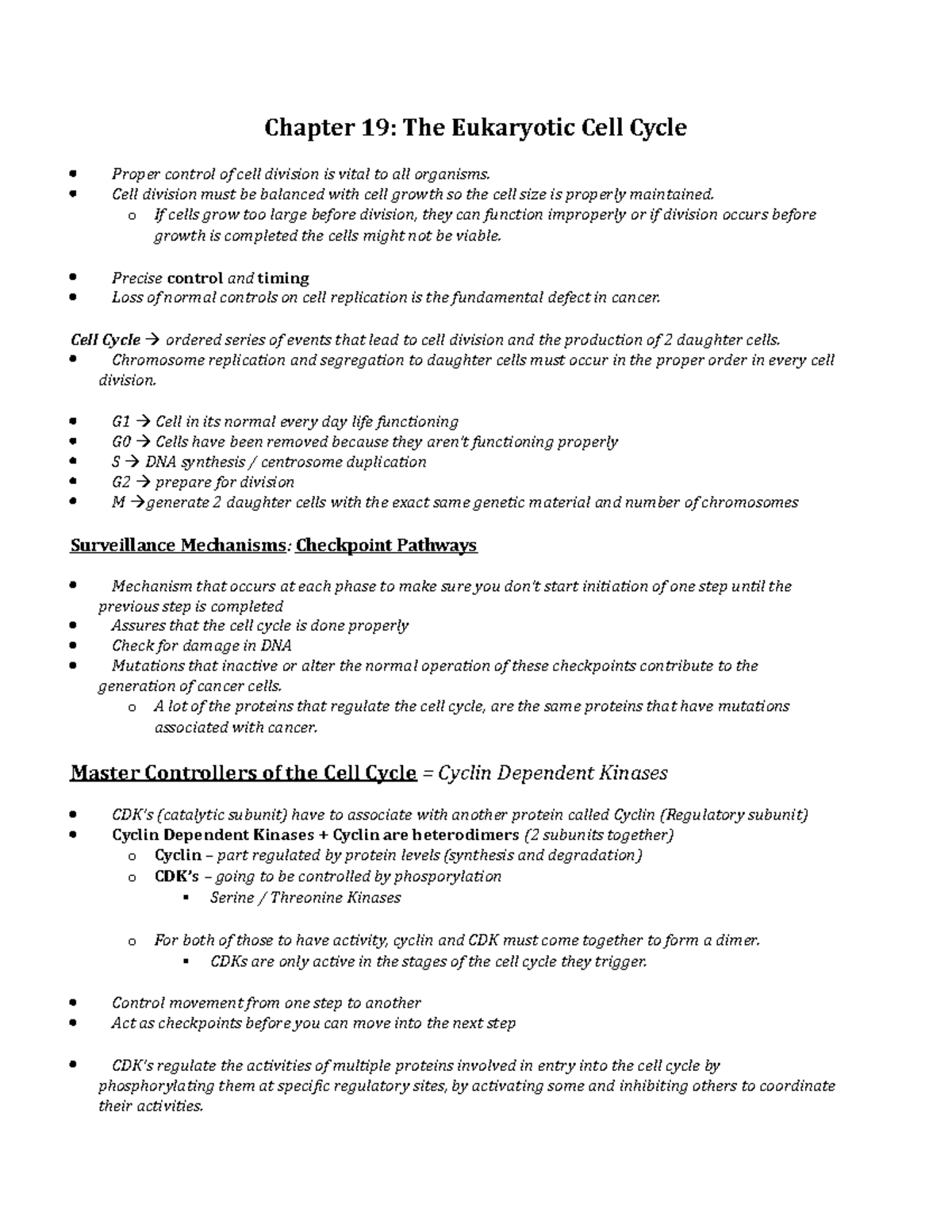 Chapter 19 Outline - Summary The World of the Cell - Chapter 19: The ...