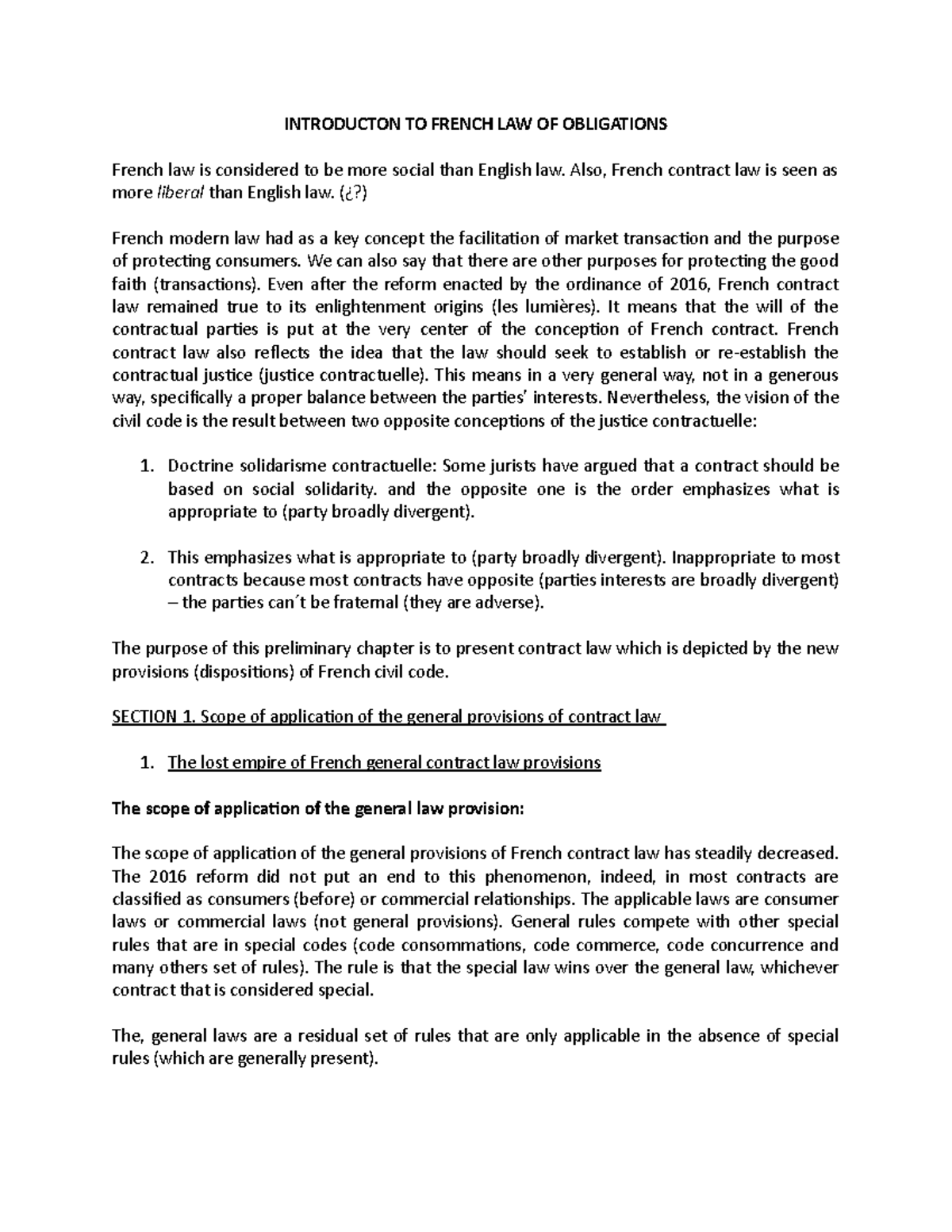 1. Introduction to French Law of Obligations - INTRODUCTON TO FRENCH ...