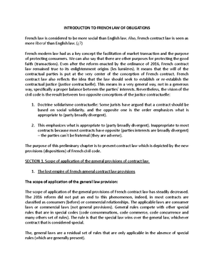 French law of obligations (UEC 2) - French law of obligation M. X UEC 2 ...