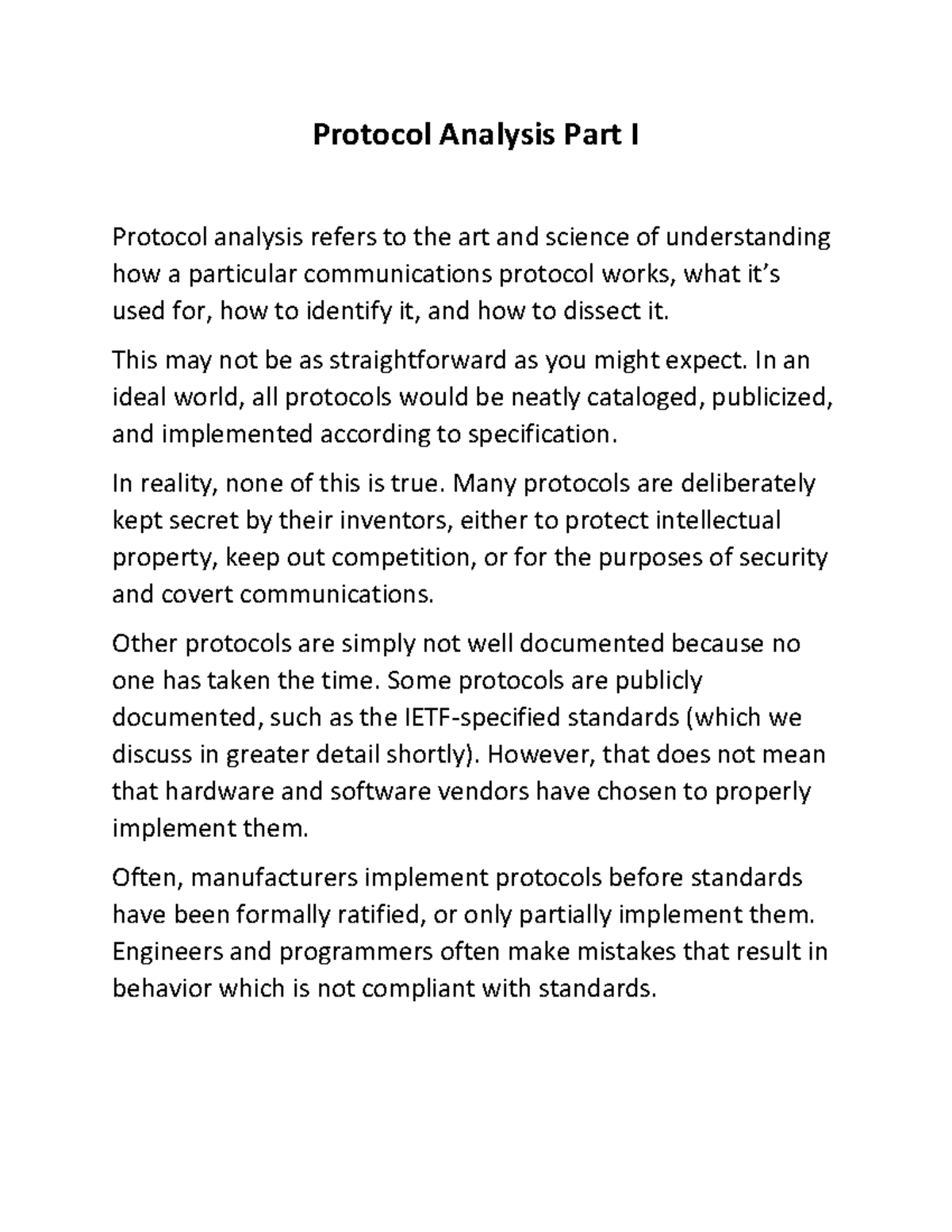 Protocol Analysis Part I - Protocol Analysis Part I Protocol analysis ...
