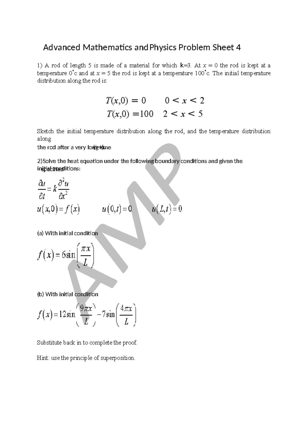 Advanced Mathematics and Physics Problem Sheet 41 - At x = 0 the rod is ...