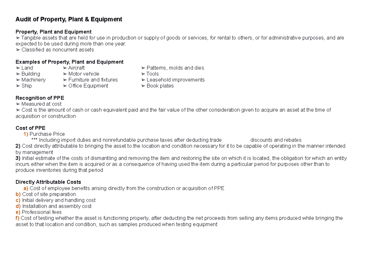 Audit of Property - IBT - Audit of Property, Plant & Equipment Property ...