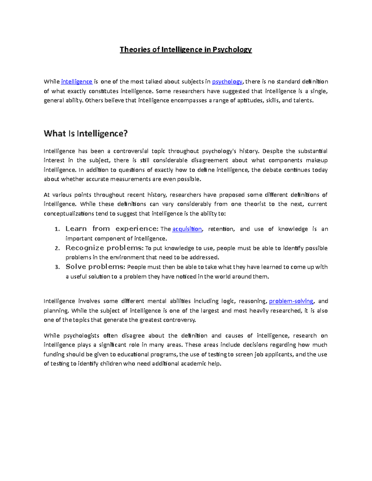 Intelligences - Intelligence has been defined in many ways: the ...