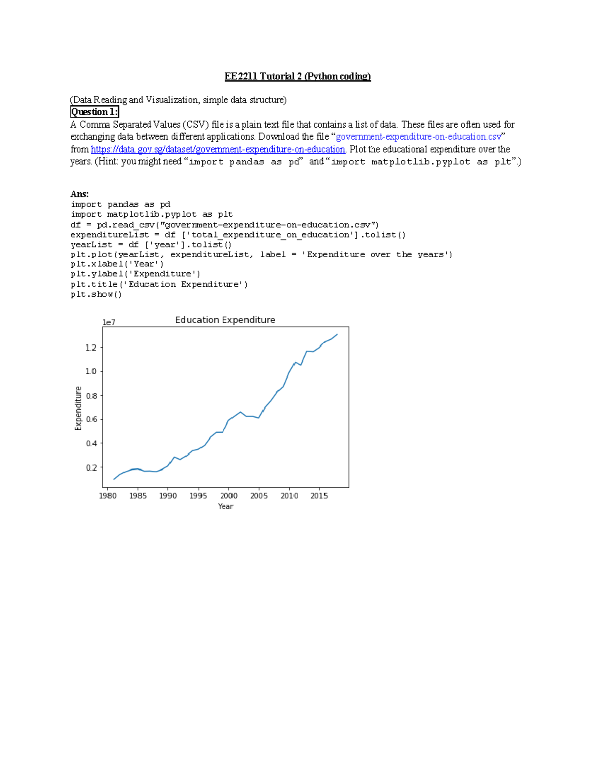 Tutorial 2 Answer - EE2211 Tutorial 2 (Python coding) (Data Reading and Visualization, simple ...