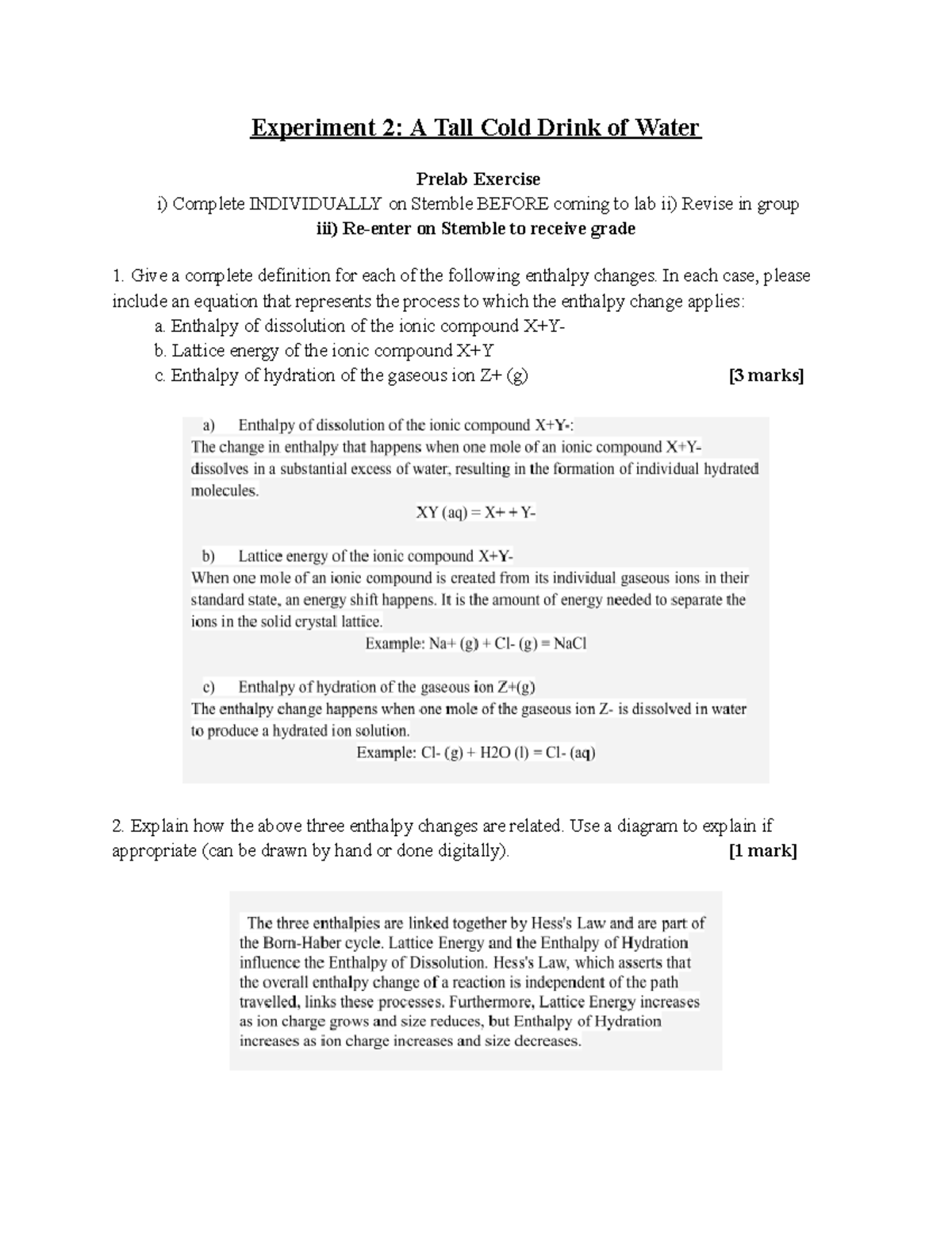 2. Pre-Lab - CHM1311 - Experiment 2: A Tall Cold Drink of Water Prelab ...