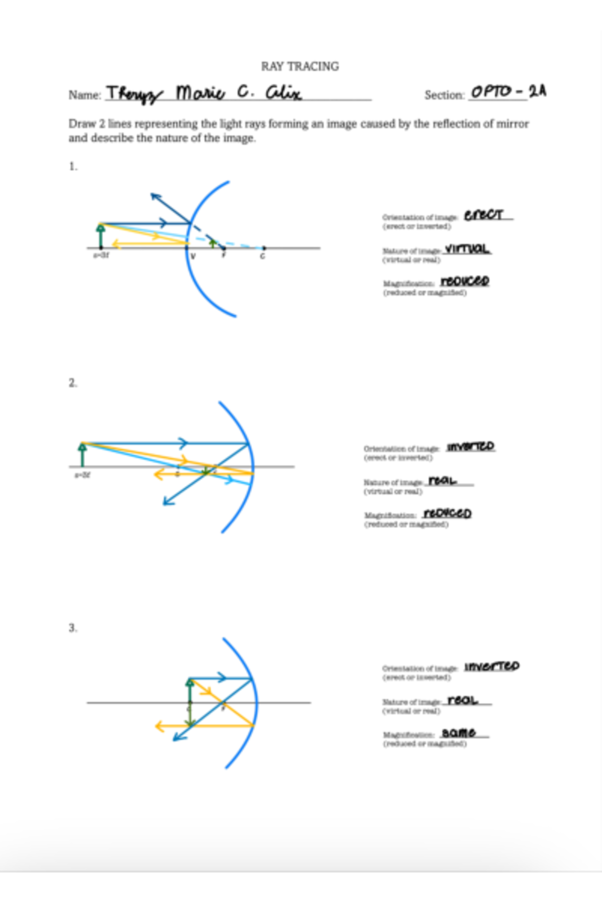 Ray Tracing Assignment - RAY TRACING Name: Theryz Marie C. alix Section: Draw 2 lines ...