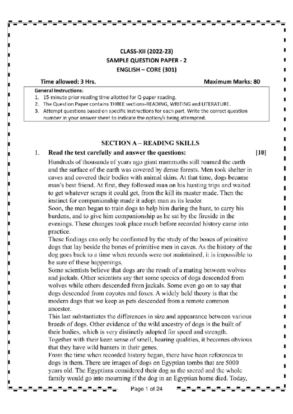 CBSE Class 12 Board Sample Paper for English Subject Set 2 with ...