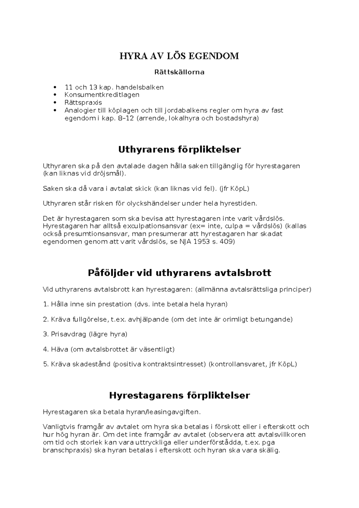 Hyra av lös egendom - Mycket bra lösningsschema - HYRA AV LÖS EGENDOM ...