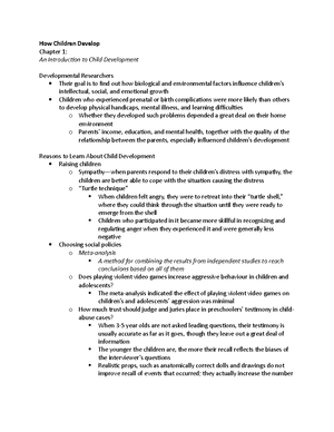 PSY210 Summary - fall sem - Week 1 - Central issues of developmental psychology Nature vs ...