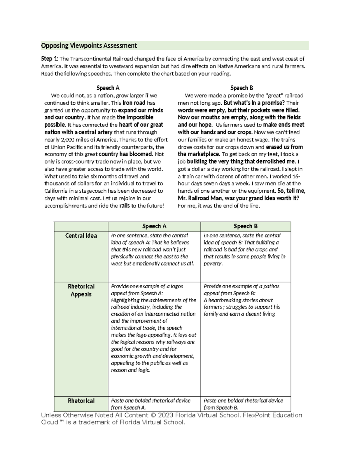 Opposing viewpoints assessment - Opposing Viewpoints Assessment Step 1 ...