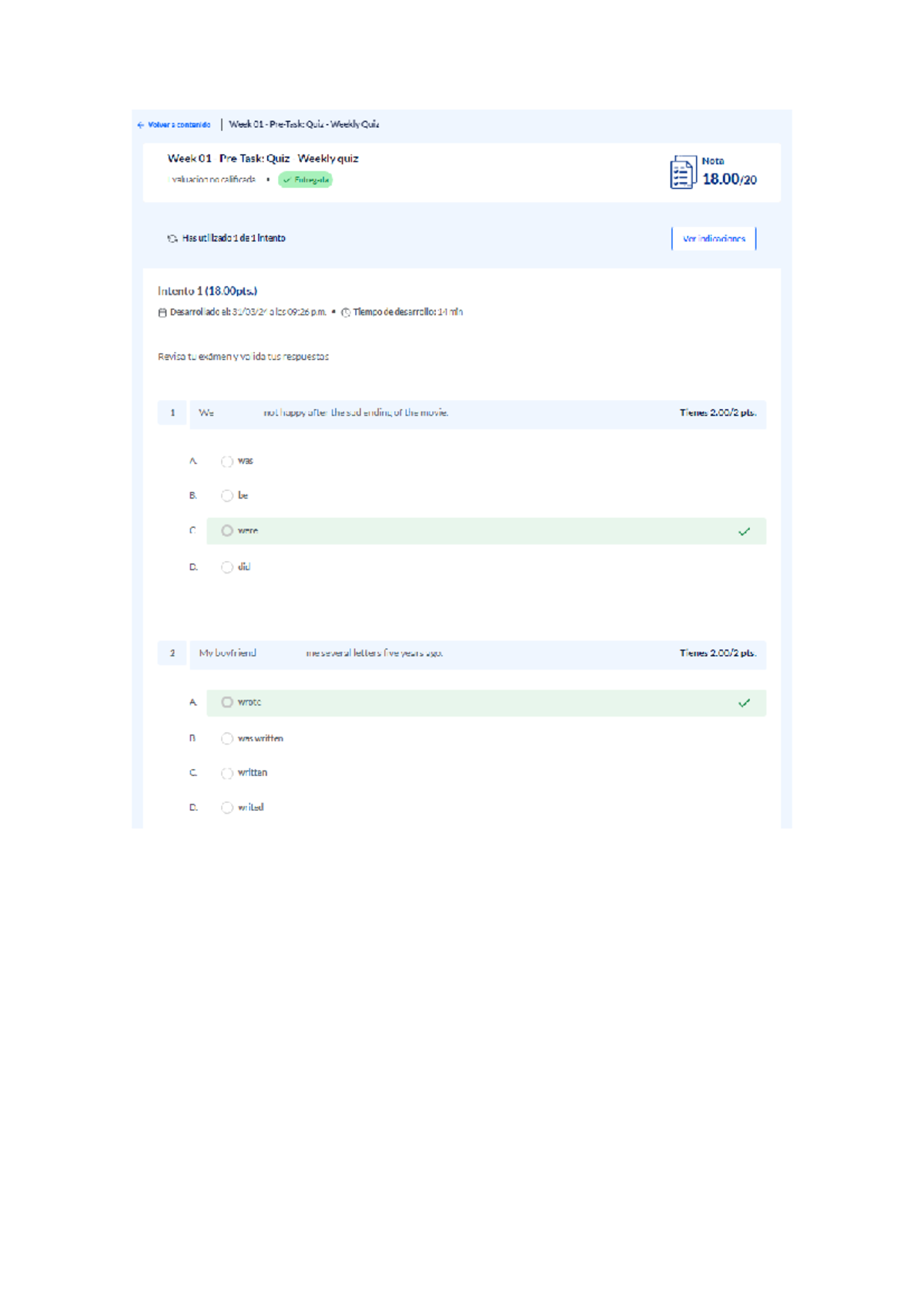 Week 01 Pre Task Quiz Weekly quiz - ingles IV - Studocu
