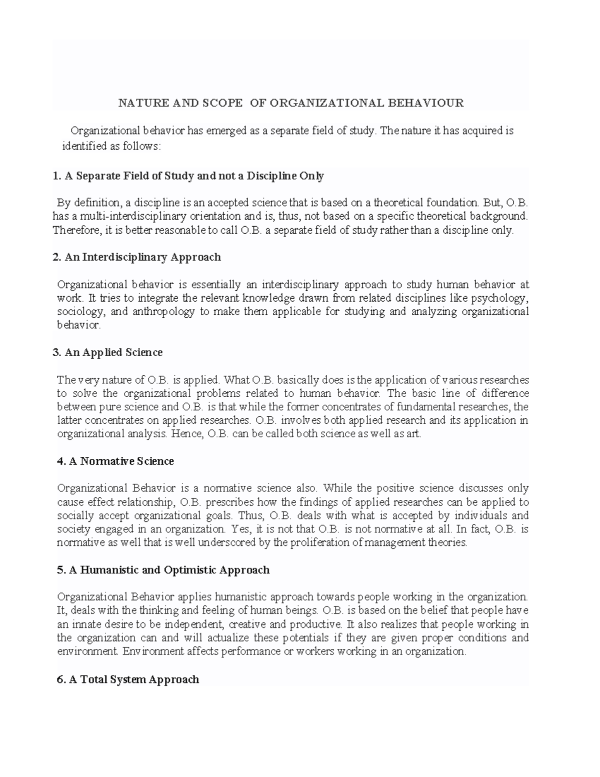 Nature and Scope of Human Behavior - NATURE AND SCOPE OF ORGANIZATIONAL BEHAVIOUR Organizational ...