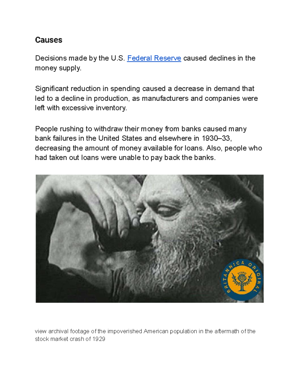 Causes and effects of the great depression - Causes Decisions made by ...