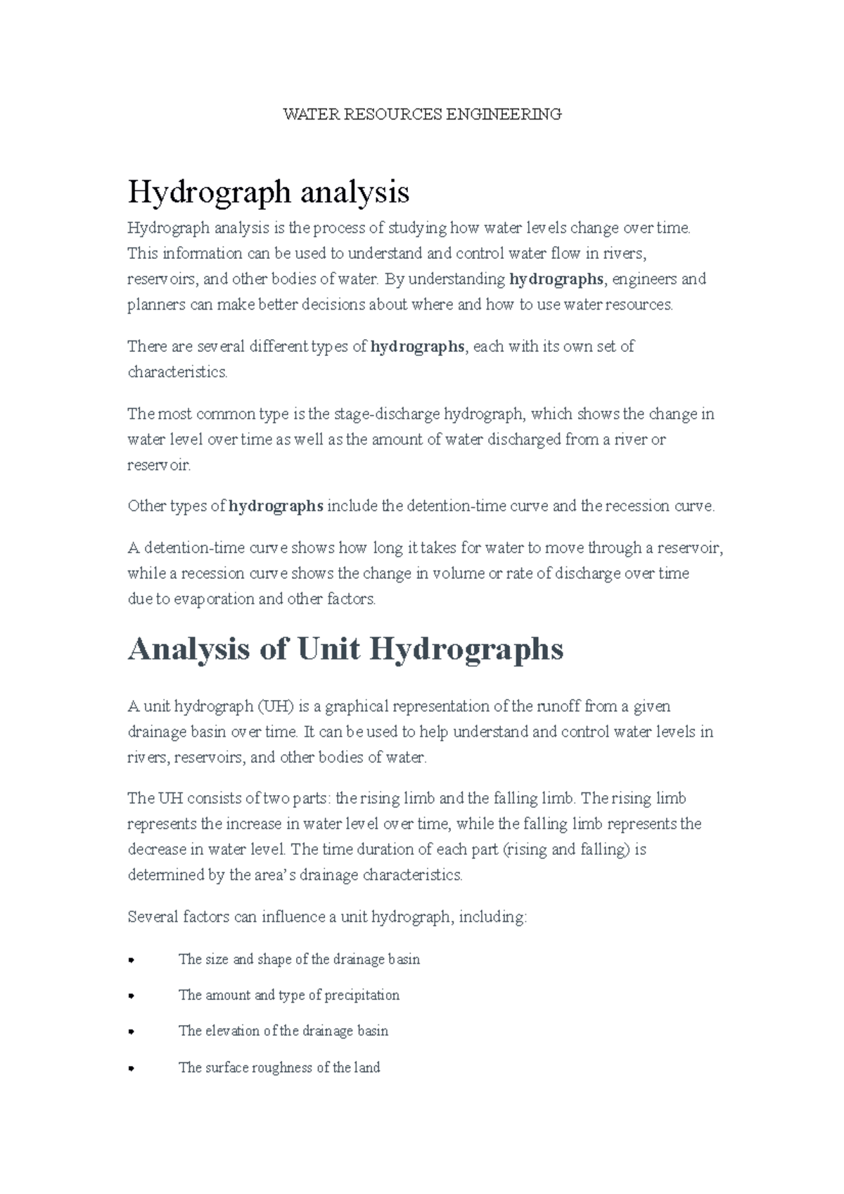 Hydrograph Analysis Water Resources Engineering Hydrograph Analysis Hydrograph Analysis Is The