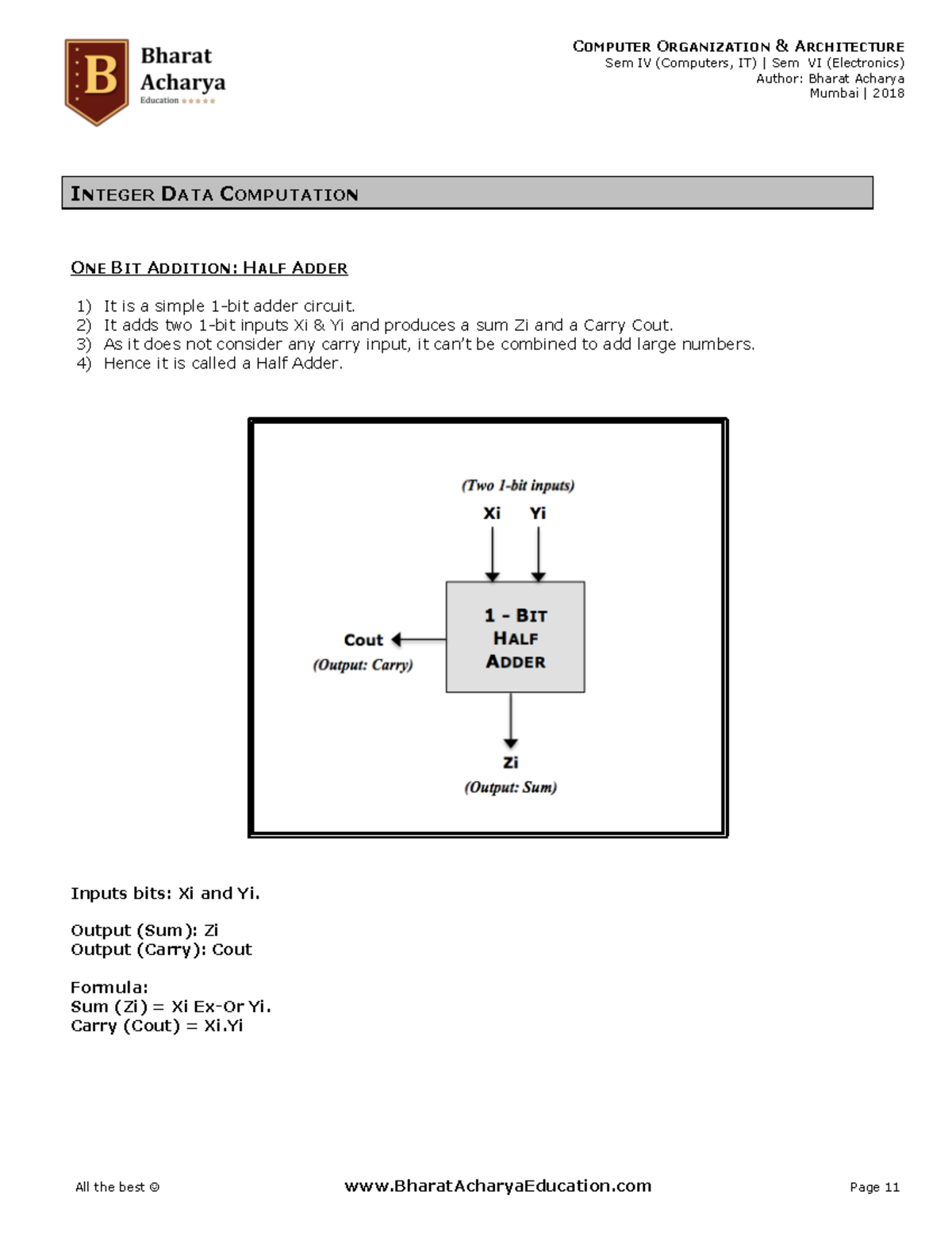 3. COA ALU Adder Circuits COA - COMPUTER ORGANIZATION & ARCHITECTURE ...