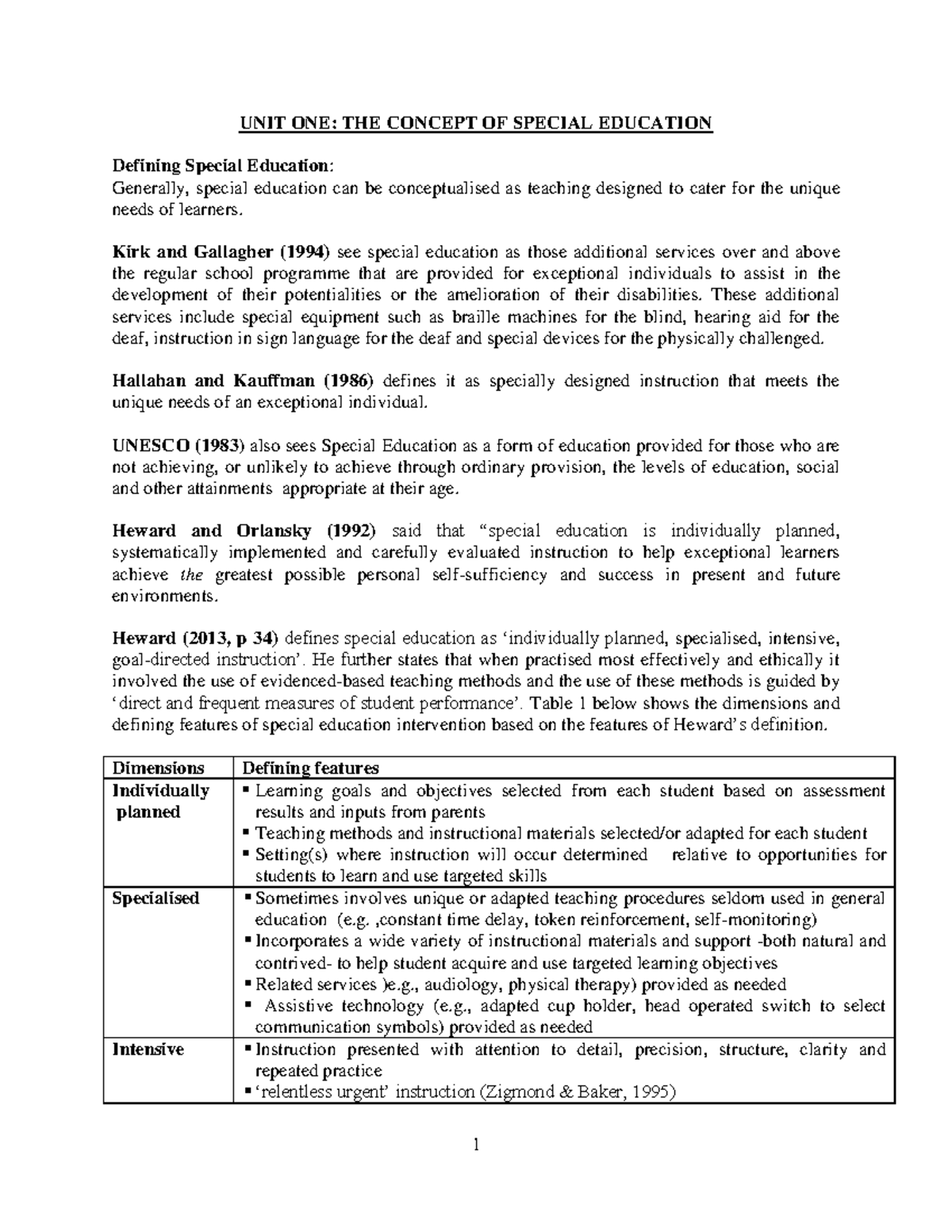 1. Concept of Exceptionality - UNIT ONE: THE CONCEPT OF SPECIAL ...