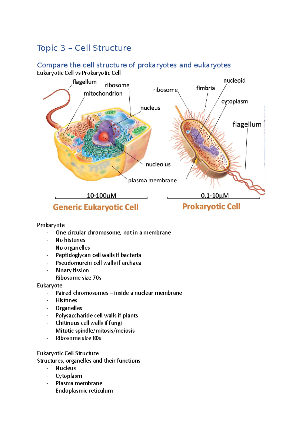 Topic 3 - Cell Structure - Topic 3 – Cell Structure Compare the cell ...