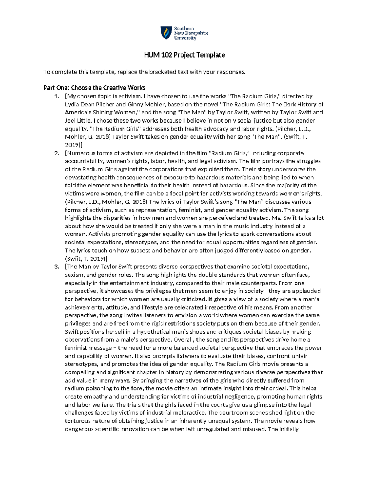 HUM 102 Project Template - HUM 102 Project Template To complete this ...