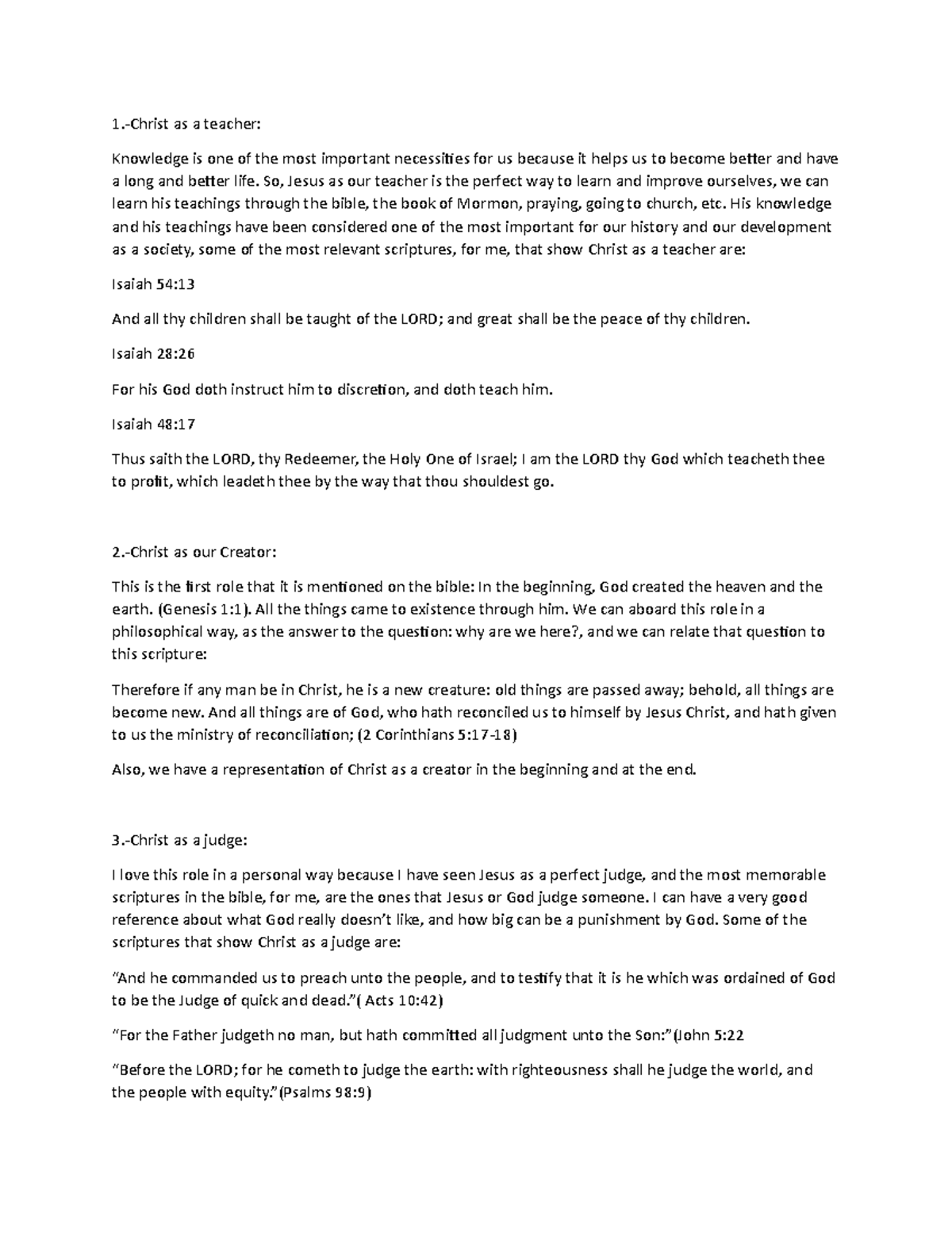 Final exam everlasting gospel - 1.-Christ as a teacher: Knowledge is ...