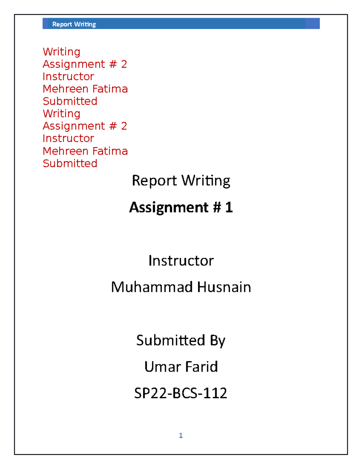 Umar 1 - Report Writing Skills assignment no 01 BSCS - Writing ...