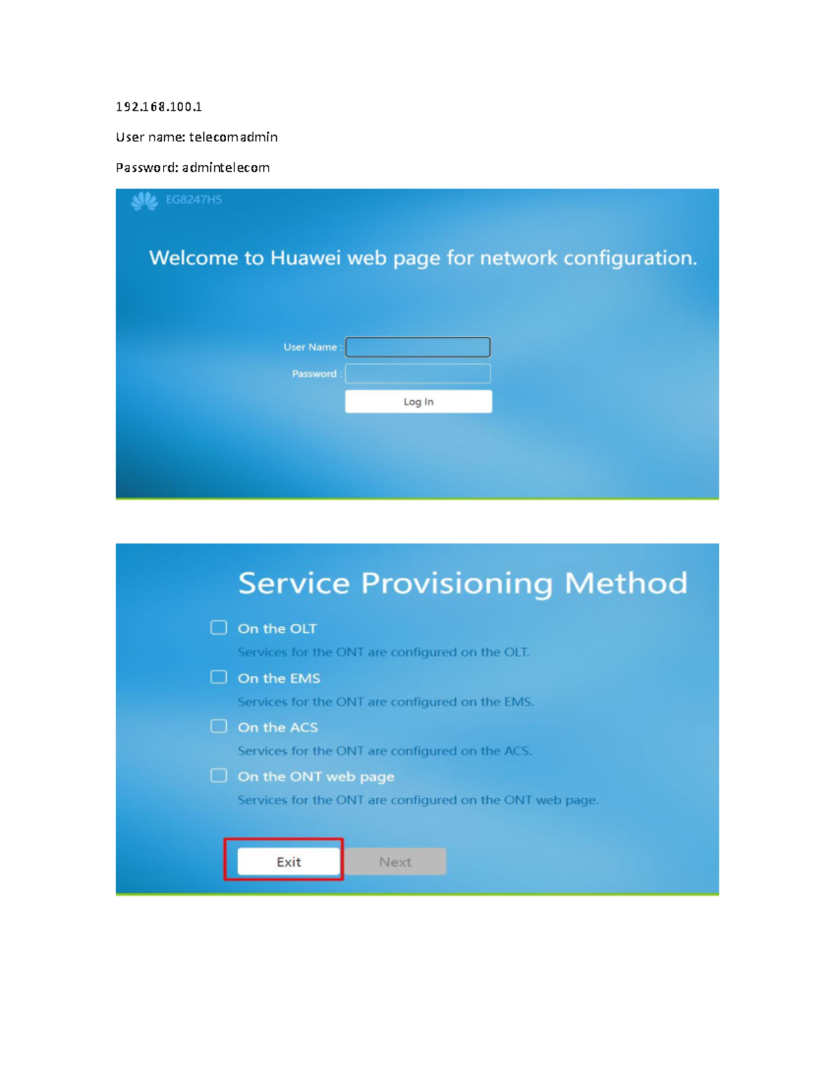 Config ONU EG8247H5 - .... - Antenas Theory - 192.168. User name: telecomadmin Password: - Studocu