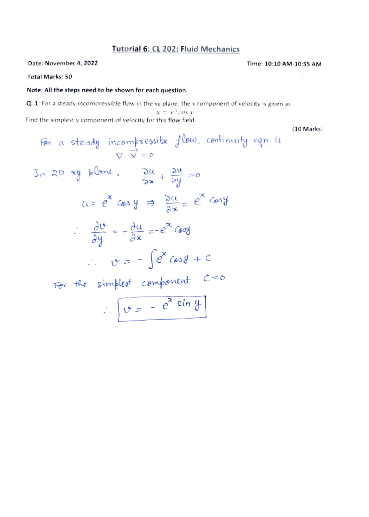 Tutorial 6 Solution - TUT CPC - Tutorial 6: CL 202:Fluid Mechanics Date ...