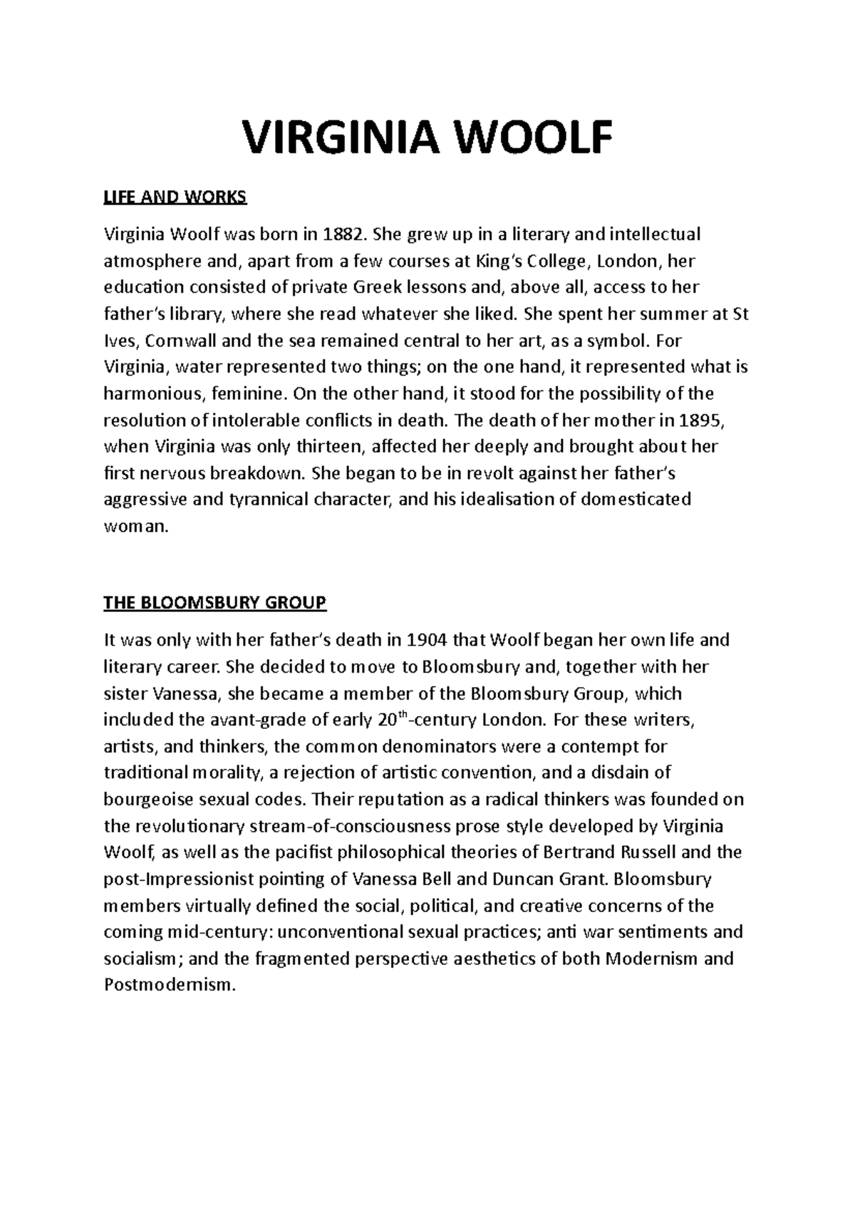 VIRGINIA WOOLF AND ORLANDO - VIRGINIA WOOLF LIFE AND WORKS Virginia ...